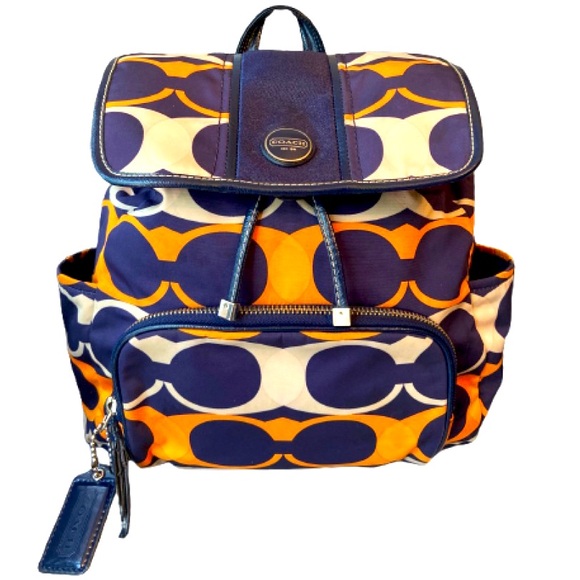 Coach | Bags | Coach Blue And Orange Geometric Backpack Cracks Under ...